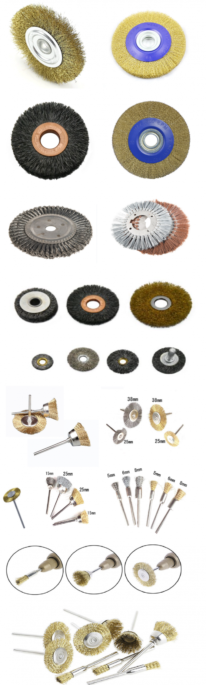 3*22 T Shape Crimped Wire Wheel Brush Brass End Brushes Steel Wire Custom Size