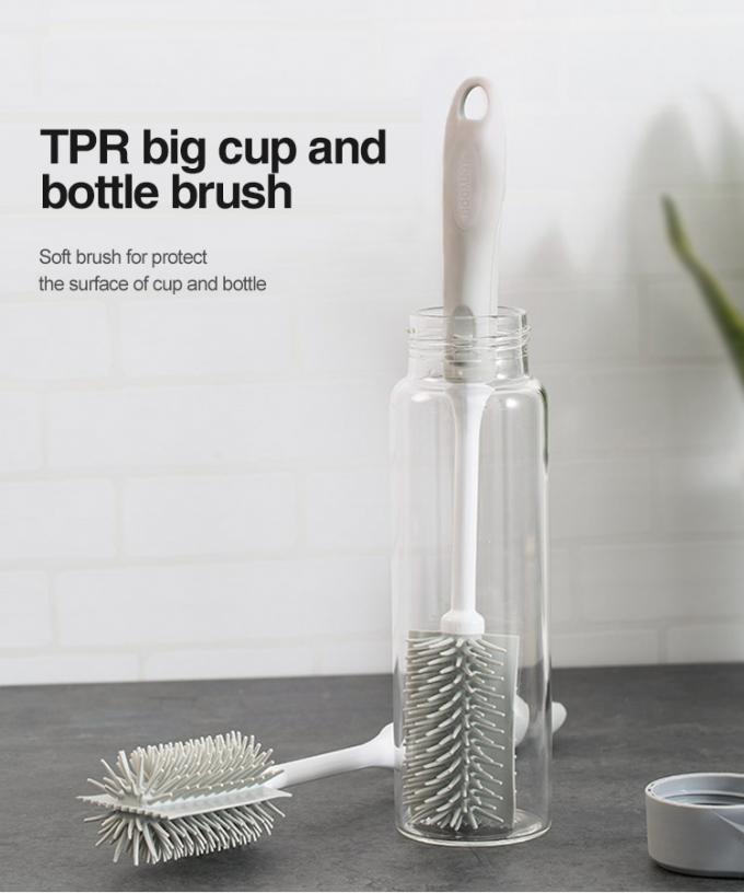 Plastic Bottle Housekeeping Brushes TPR Cup For Glass Cleaning White Gray